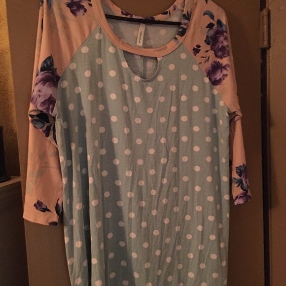 Tops | Coco Kelly 1x Pink Sleeves Floral Body Teal With White Polka ...